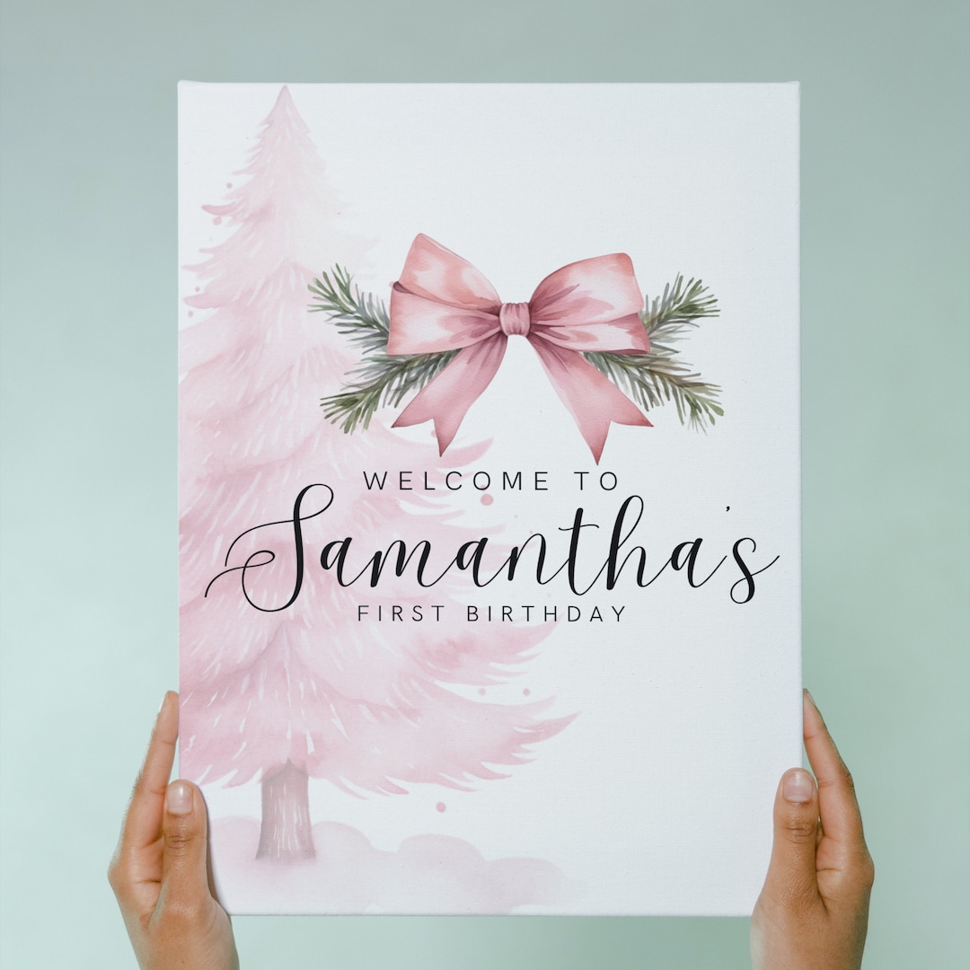 Pink Christmas Tree Welcome Sign, Editable Birthday Welcome Banner ...