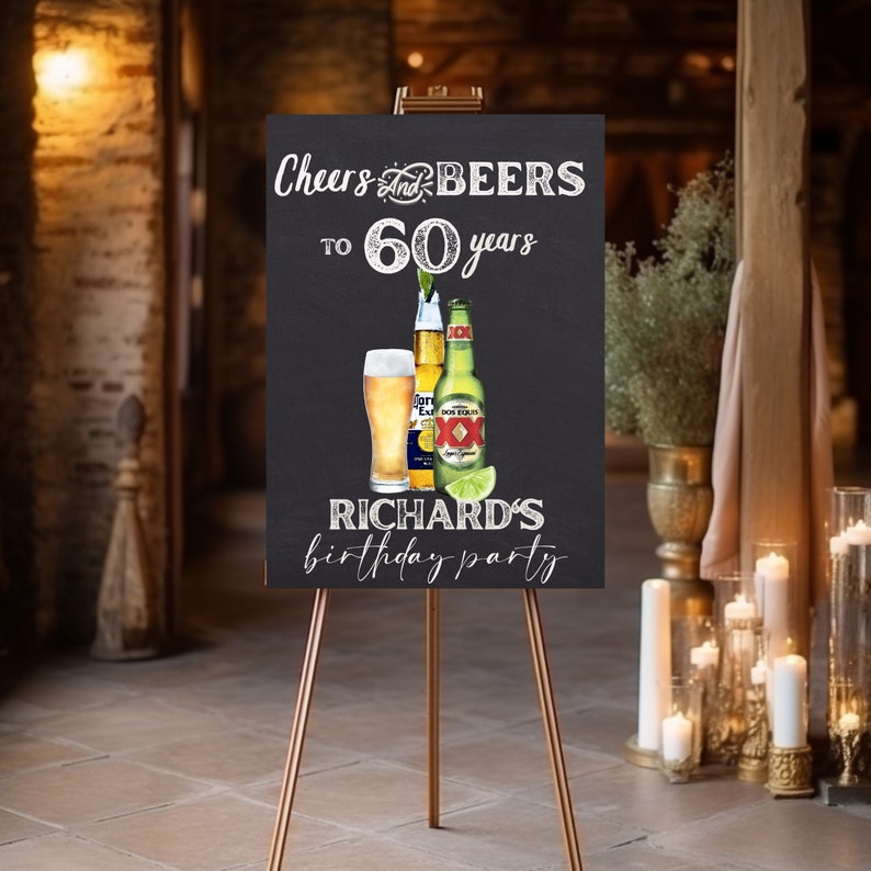 Editable Cheers and Beers Birthday Party Welcome Sign Poster - Any Age ...