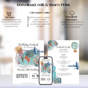 Birthday Weekend Vacation Invitation, Weekend Getaway Birthday ...