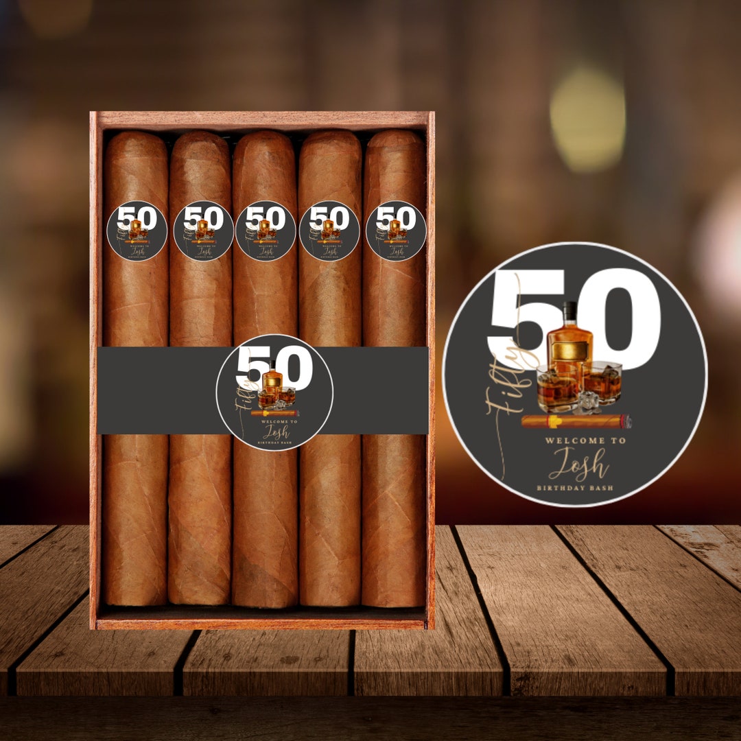 Adult Whiskey and Cigar Birthday Cigar Label, Editable Any Age Men's ...