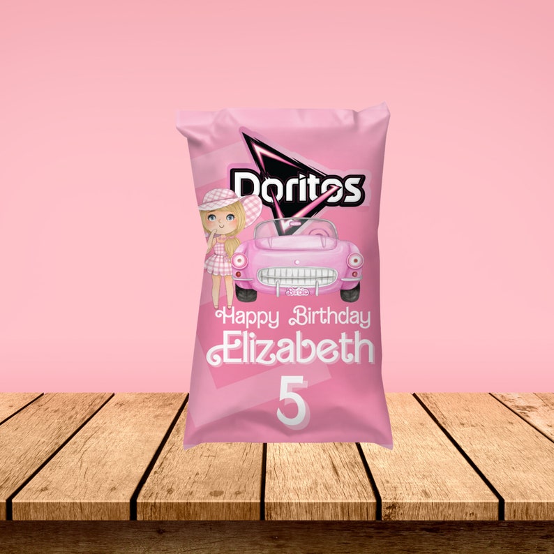 Pink and Blue Doll Theme Birthday Chip Bag Template, Editable Fashion ...