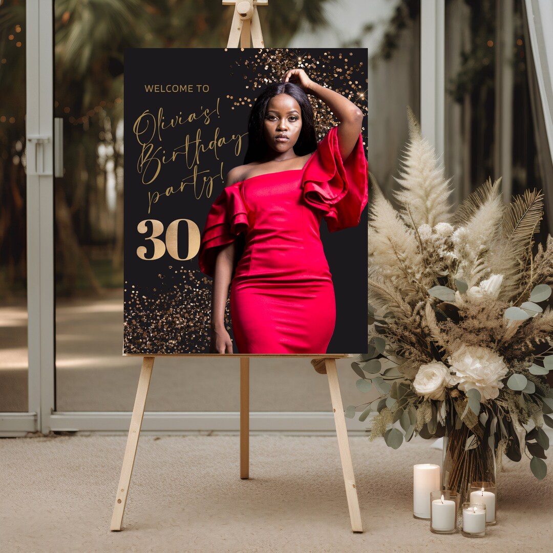 Customizable Milestone Birthday Welcome Sign Template - Black and Gold ...