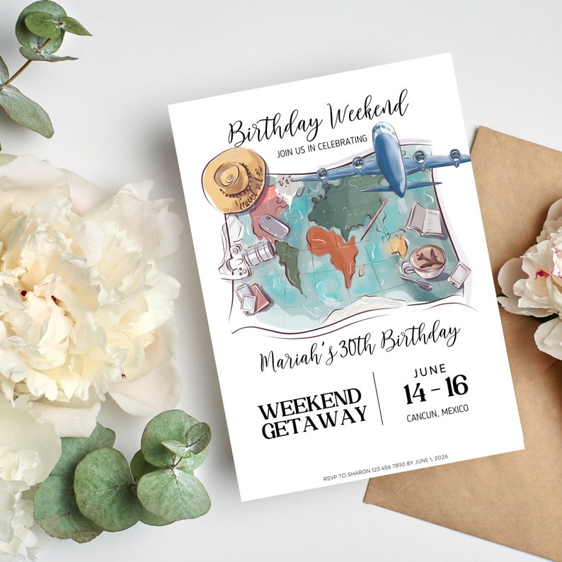 Birthday Weekend Vacation Invitation Weekend Getaway Birthday - Etsy