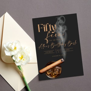 Editable Whiskey & Cigar Birthday Invitation - Any Age Men's Invite ...