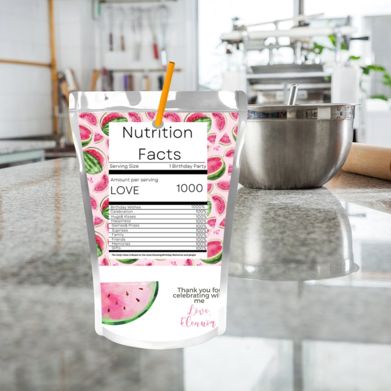 Watermelon Birthday Juice Box Label, Pink Watermelon Party Template ...