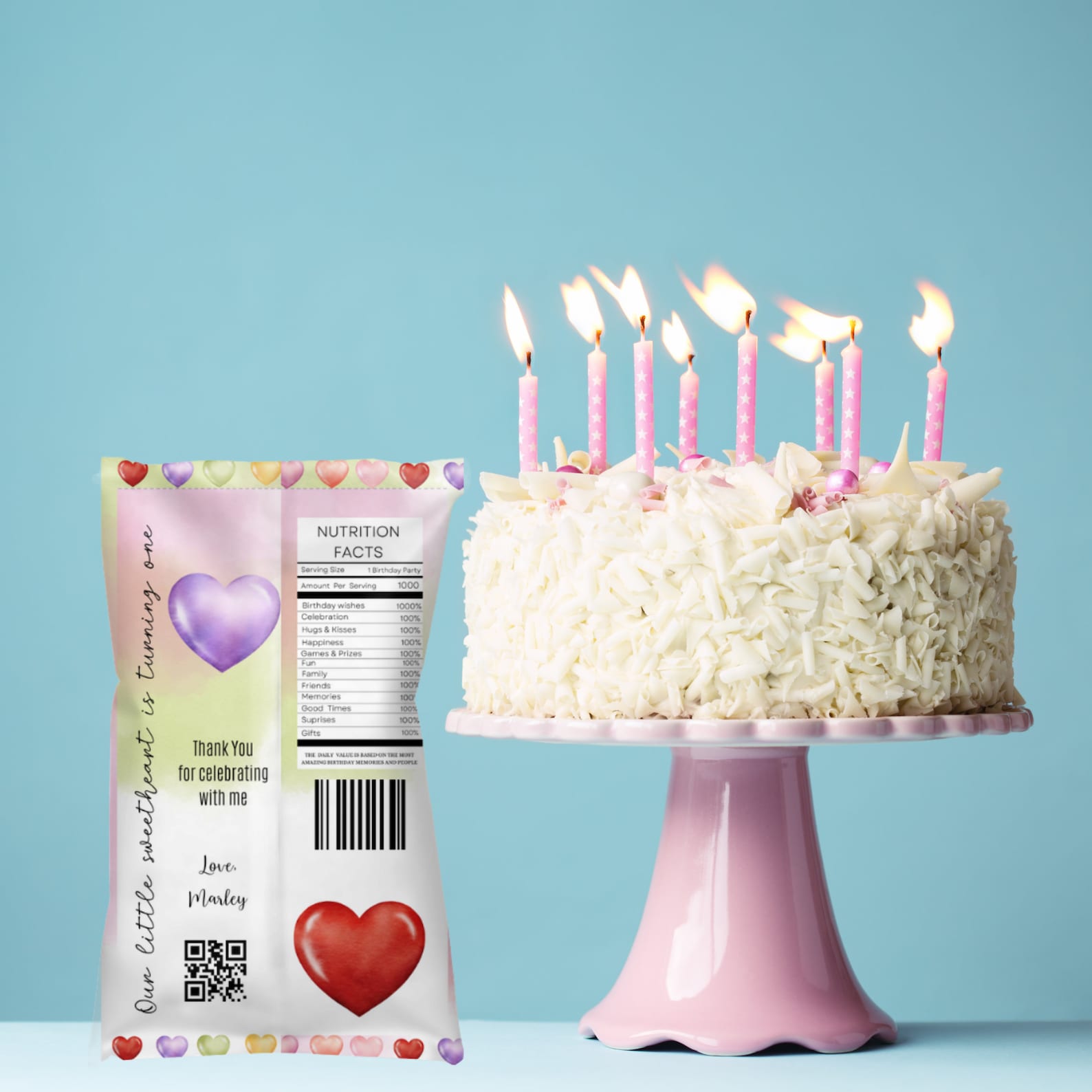 Rainbow Heart Balloons Birthday Chip Bag, First Birthday Party Favor ...