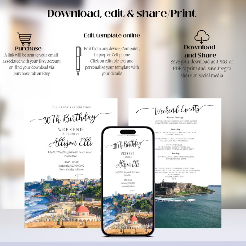 Puerto Rico Birthday Invitation Template Editable San Juan - Etsy