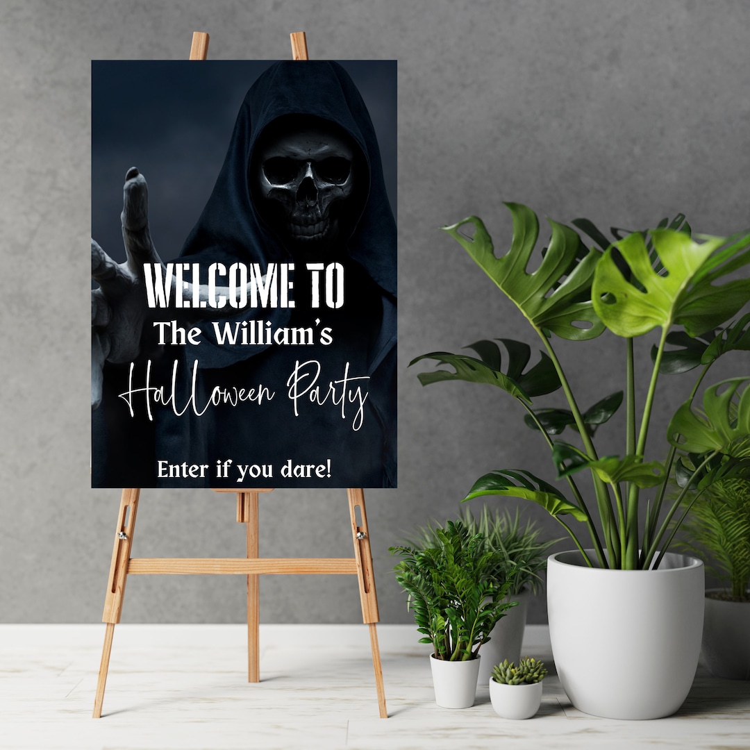 Spooky Halloween Welcome Sign, Editable Gothic Party Signs, Horror ...