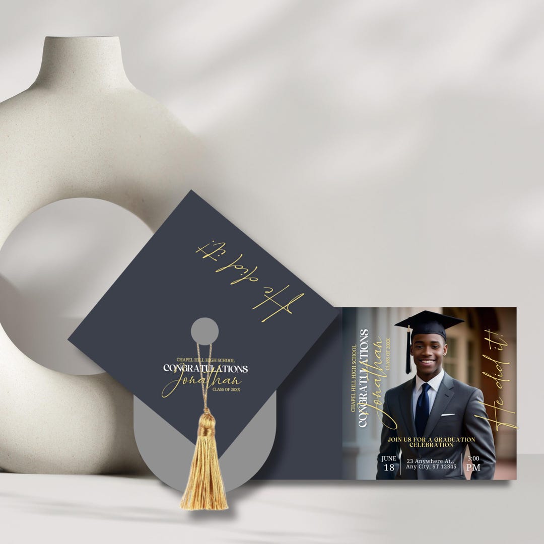 Custom Graduation Cap Invitation 2025, Personalized School Colors Grad ...