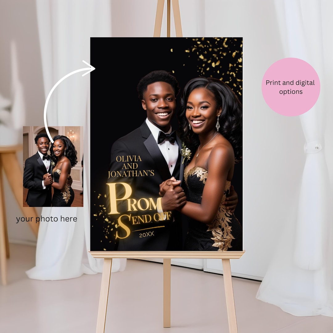 Elegant Black & Gold Prom Welcome Sign | Custom Photo Prom Send-off ...
