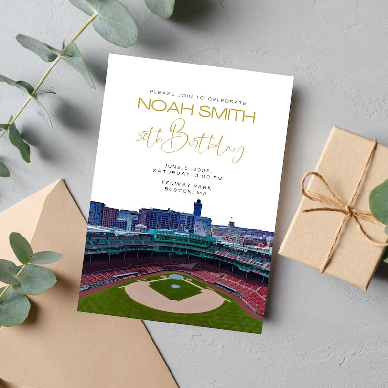 Boston Birthday Invitation Template Boston Skyline Fenway - Etsy