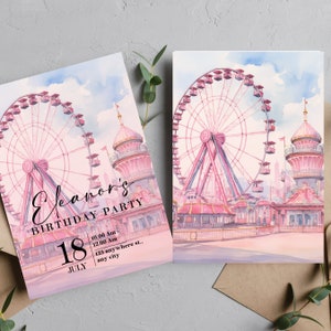 Editable Theme Park Birthday Invite | Amusement Park Invitation ...