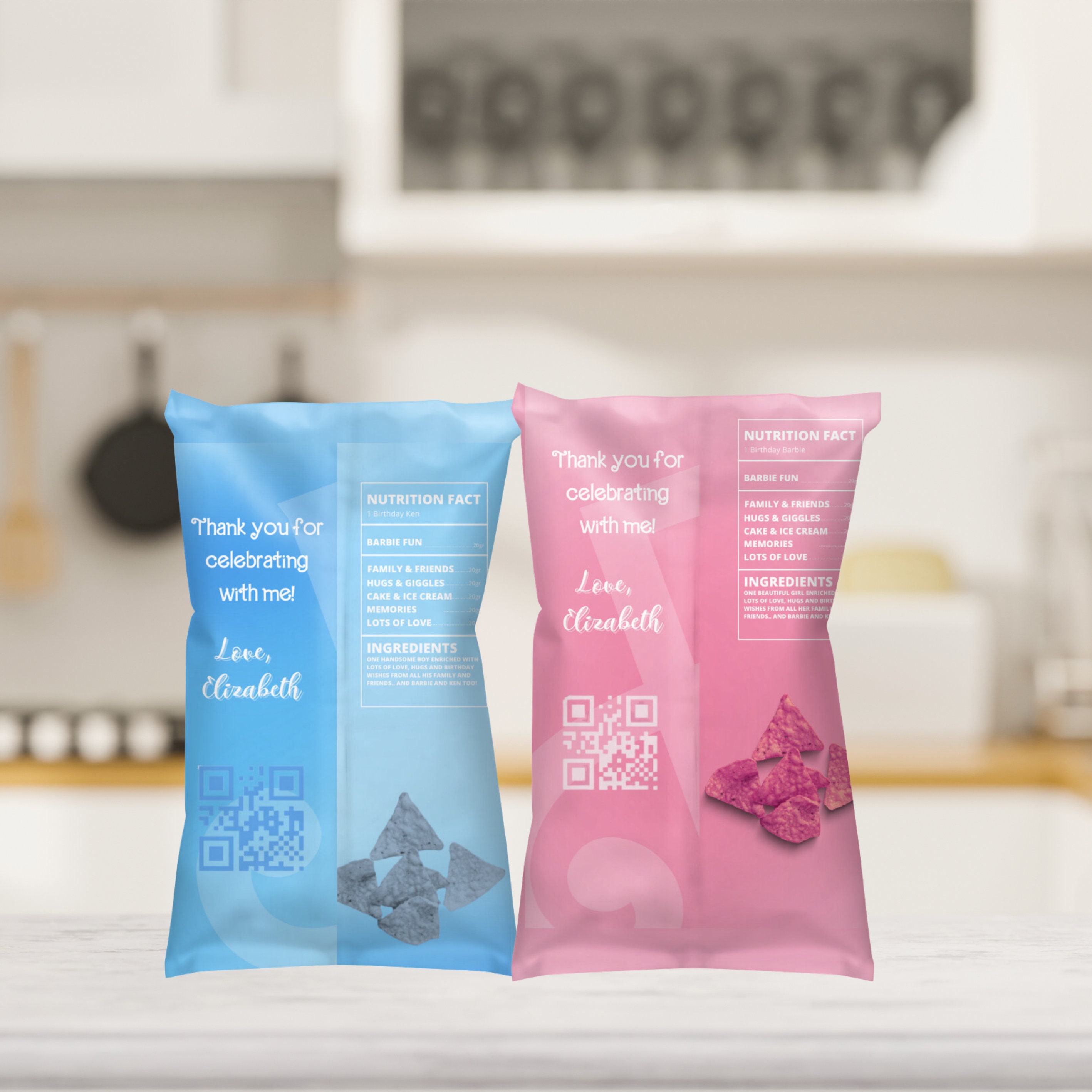 Pink and Blue Doll Theme Birthday Chip Bag Template, Editable Fashion ...