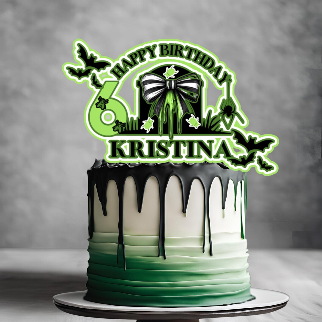 Black & White Striped Beetle Birthday Topper | Dripping Slime Bow Name ...