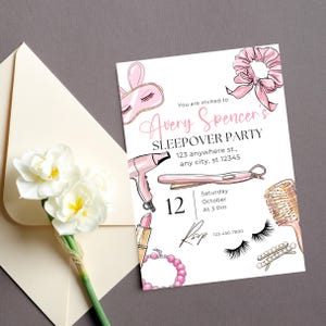 Pink Girls Sleepover Party Invitation | Editable Slumber Party Invite ...