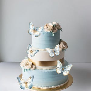 Edible Blue and Gold Butterfly Cake Topper - Elegant Cupcake Toppers ...