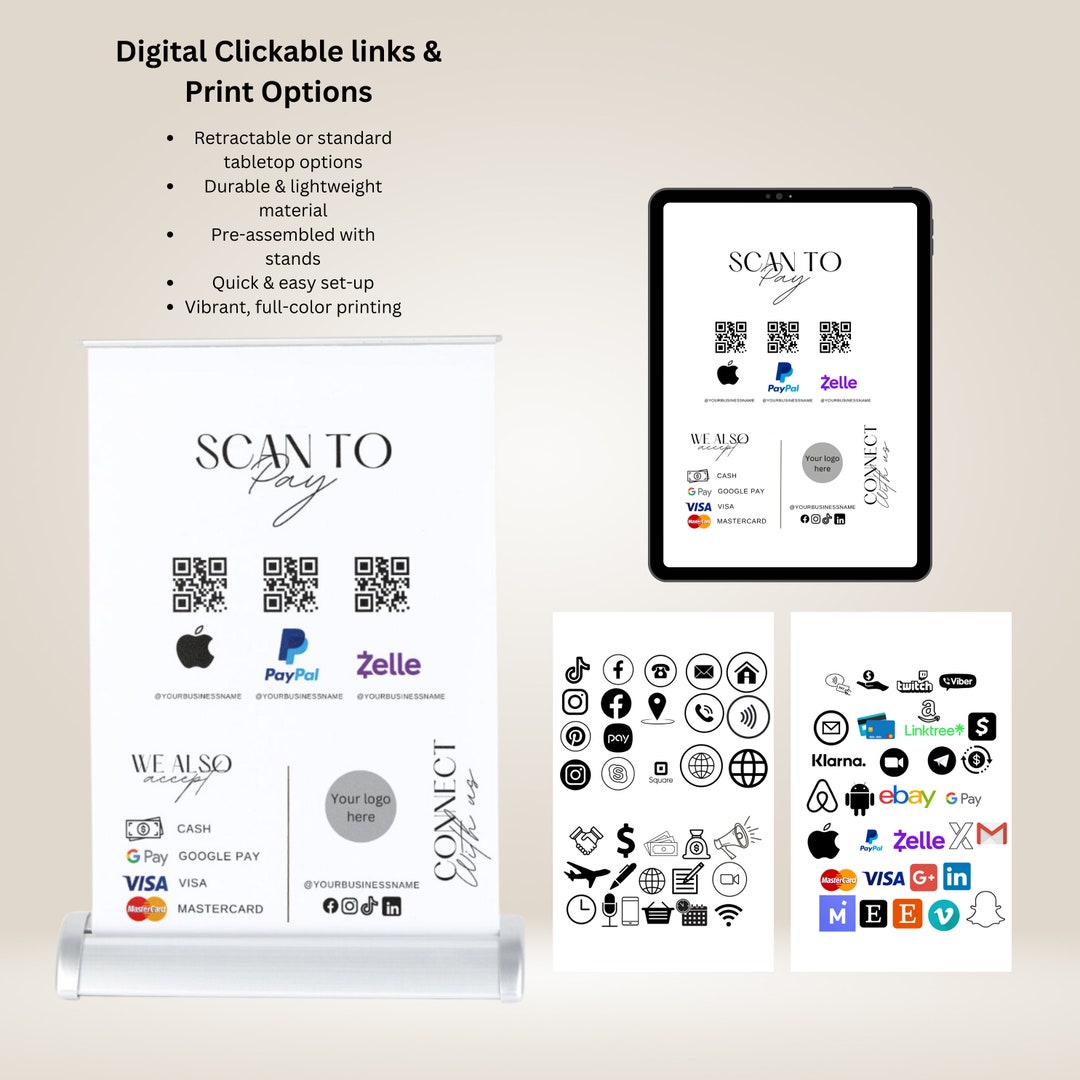 Editable Scan to Pay Retractable Sign, Editable Canva Template, QR Code ...