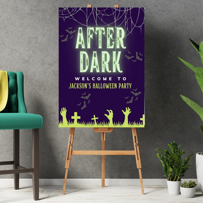 After Dark Zombie Birthday Welcome Sign Halloween Glow in the - Etsy