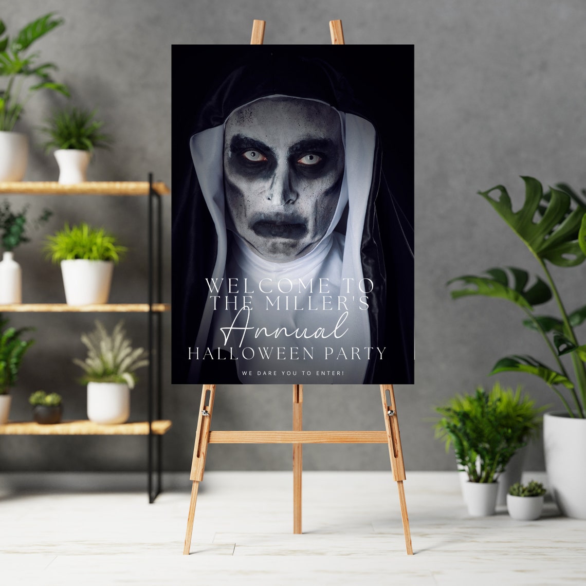 Spooky Halloween Welcome Sign, Editable Nun Party Signs, Horror Banner ...