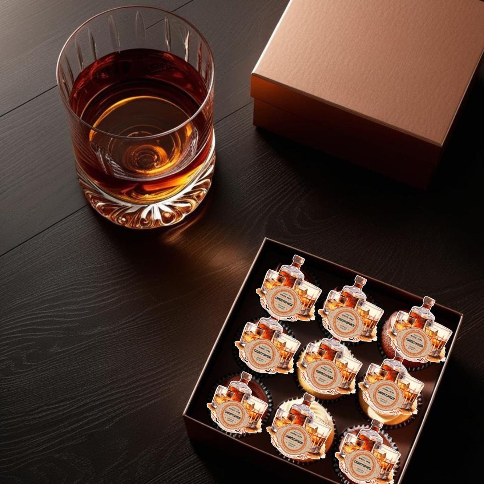 Whiskey Birthday Cake Topper - Edible Cupcake Toppers - Custom Drink ...