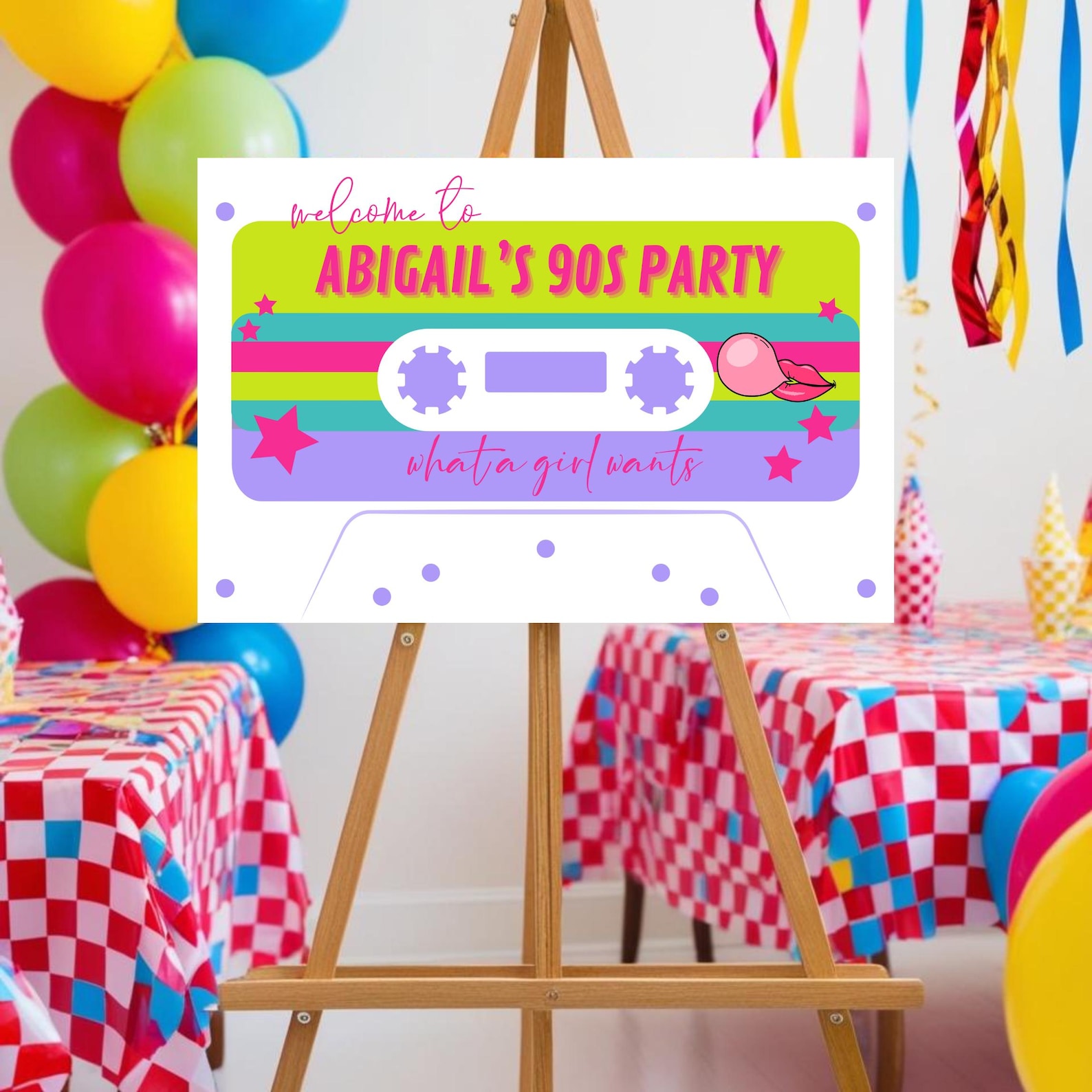 Retro 90s Cassette Birthday Welcome Sign - Custom Foam Board Party Sign ...