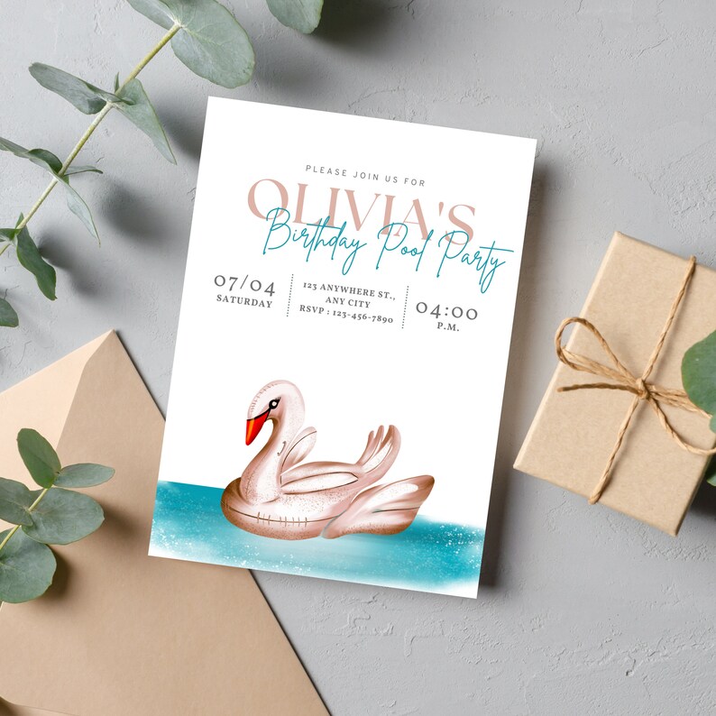 Pool Party Birthday Invitation Template, Swimming Bday Printable, Any ...