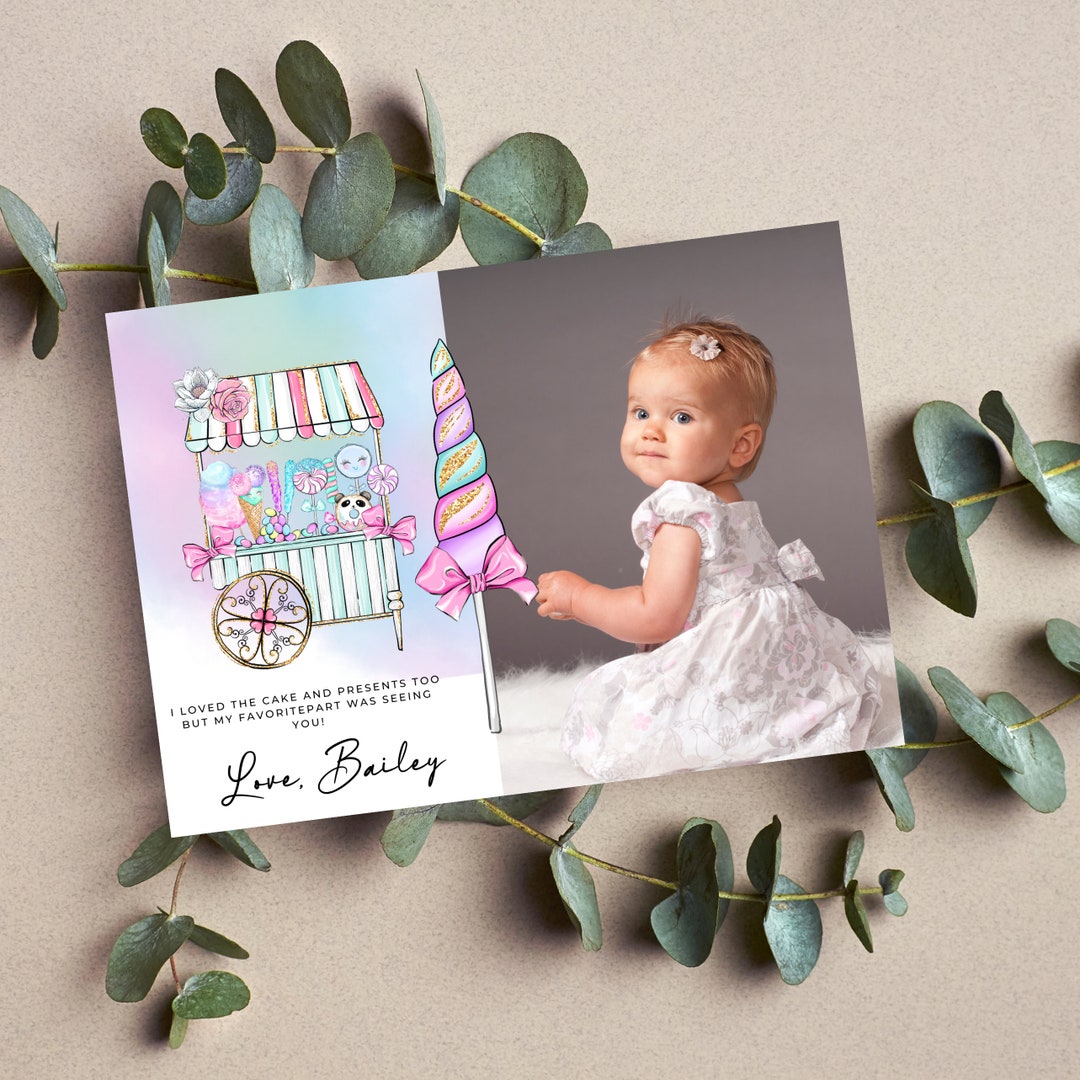 Sweet One Birthday Thank You Card, Candy Any Age Birthday Photo Thank ...
