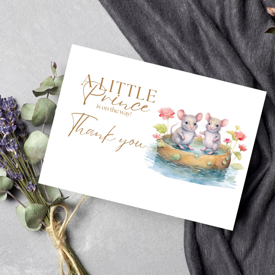 Prince Baby Shower Thank You Card Template, Prince Printable Fairytale ...
