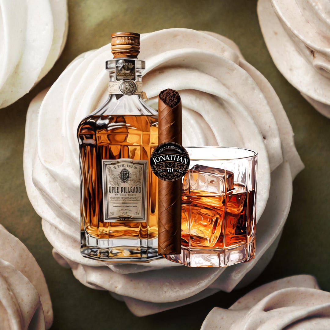 Personalized Edible Whiskey and Cigar Birthday Topper | Custom Whiskey ...
