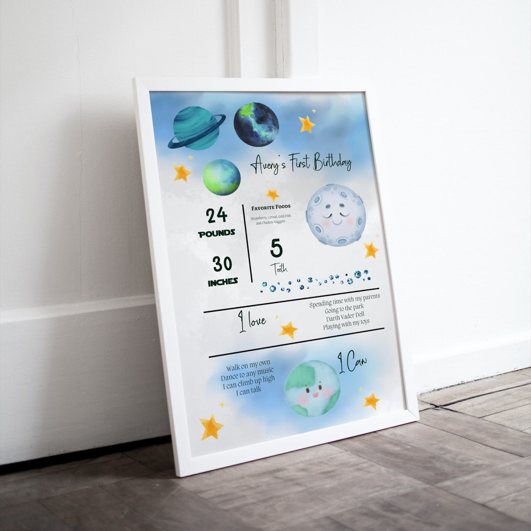 Space Birthday Milestone Sign Template | Blue Galaxy First Birthday ...