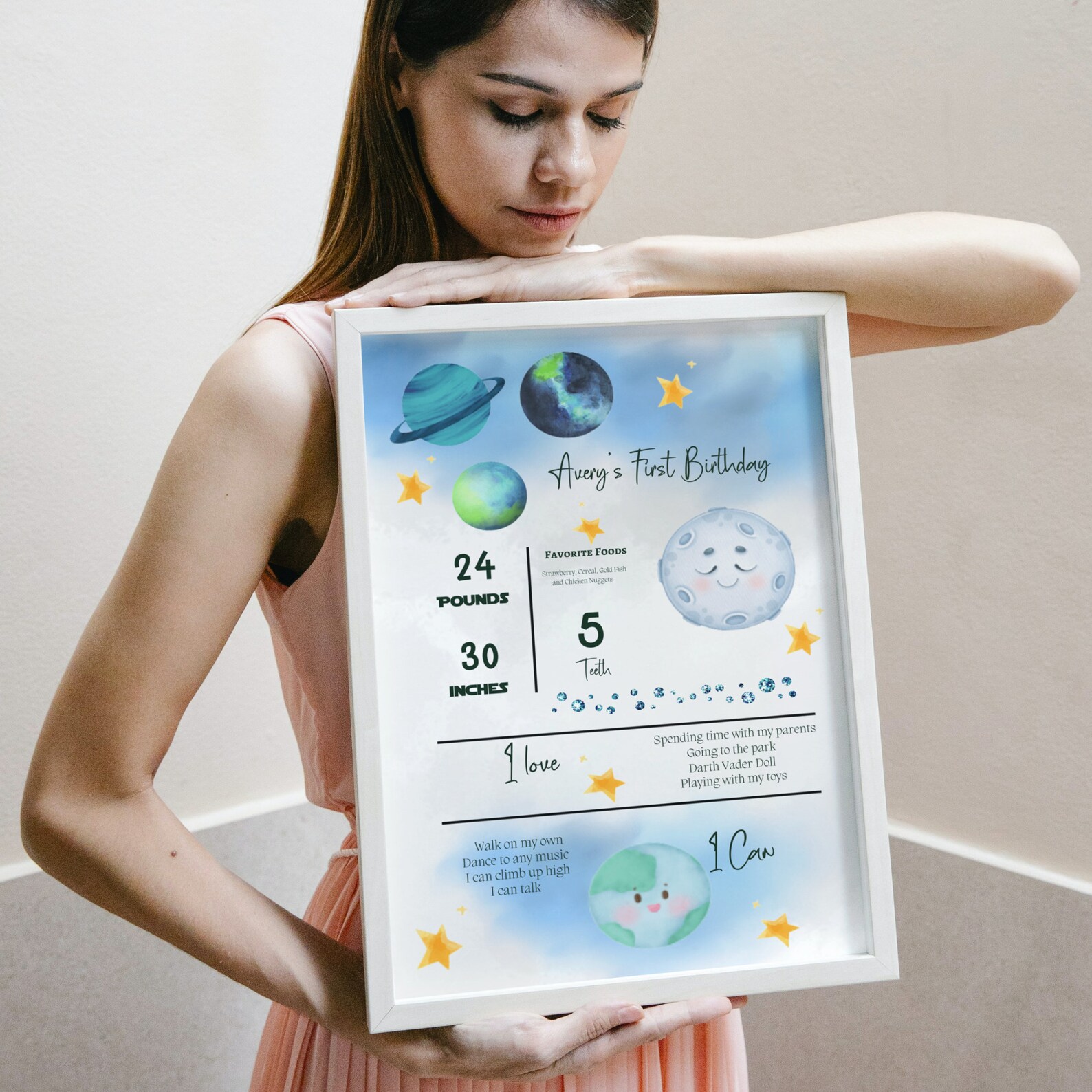 Space Birthday Milestone Sign Template | Blue Galaxy First Birthday ...