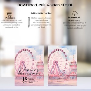 Editable Theme Park Birthday Invite | Amusement Park Invitation ...