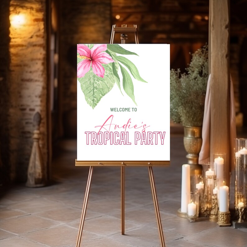 Editable Tropical Pink Floral Welcome Sign Template - Bridal Shower ...