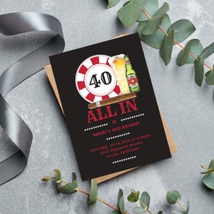 Poker Chip Las Vegas Casino Birthday Invitation, Poker Night Invite ...
