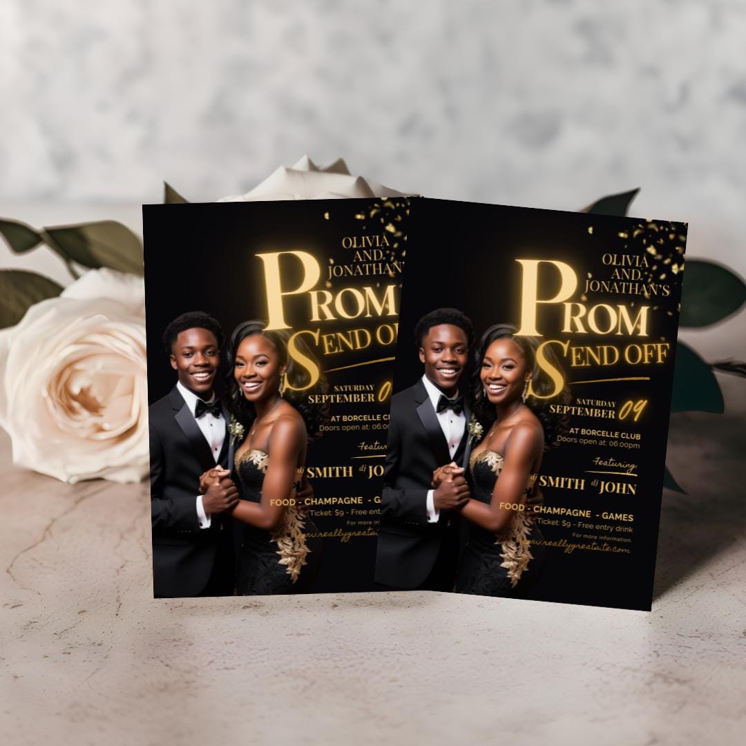 Custom Photo Prom Send-off Invitation | Black & Gold Modern Template ...
