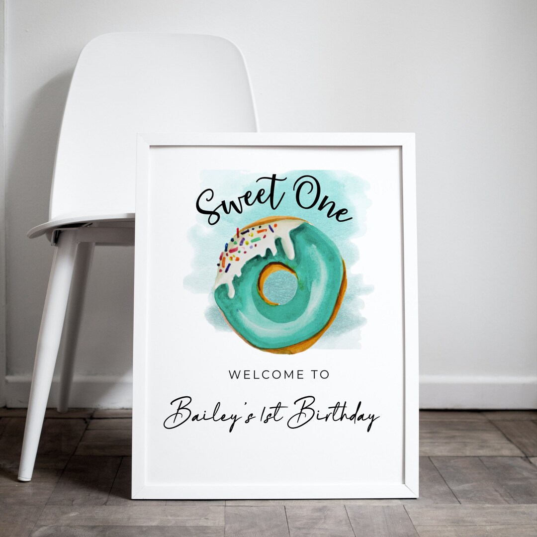 Sweet One Birthday Welcome Sign, Turquoise 1st Birthday Party Signs ...