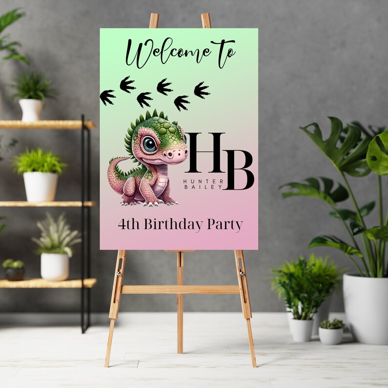 Editable Dino Welcome Sign Template, Pink Dinosaur Birthday Banner ...