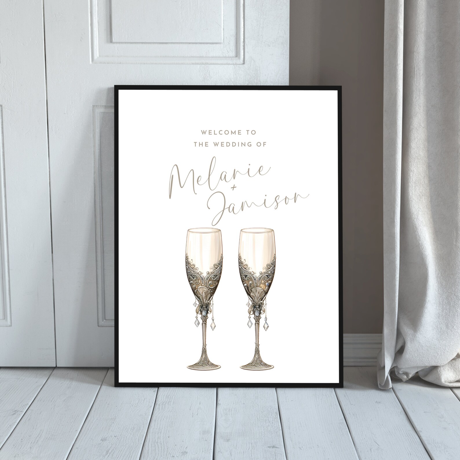 Editable Wedding Welcome Sign Template | Personalized Champagne Flutes ...
