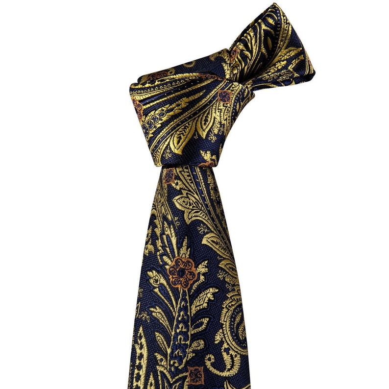 Dark Blue Gold Floral Silk Tie Pocket Square Cufflink Set - Etsy
