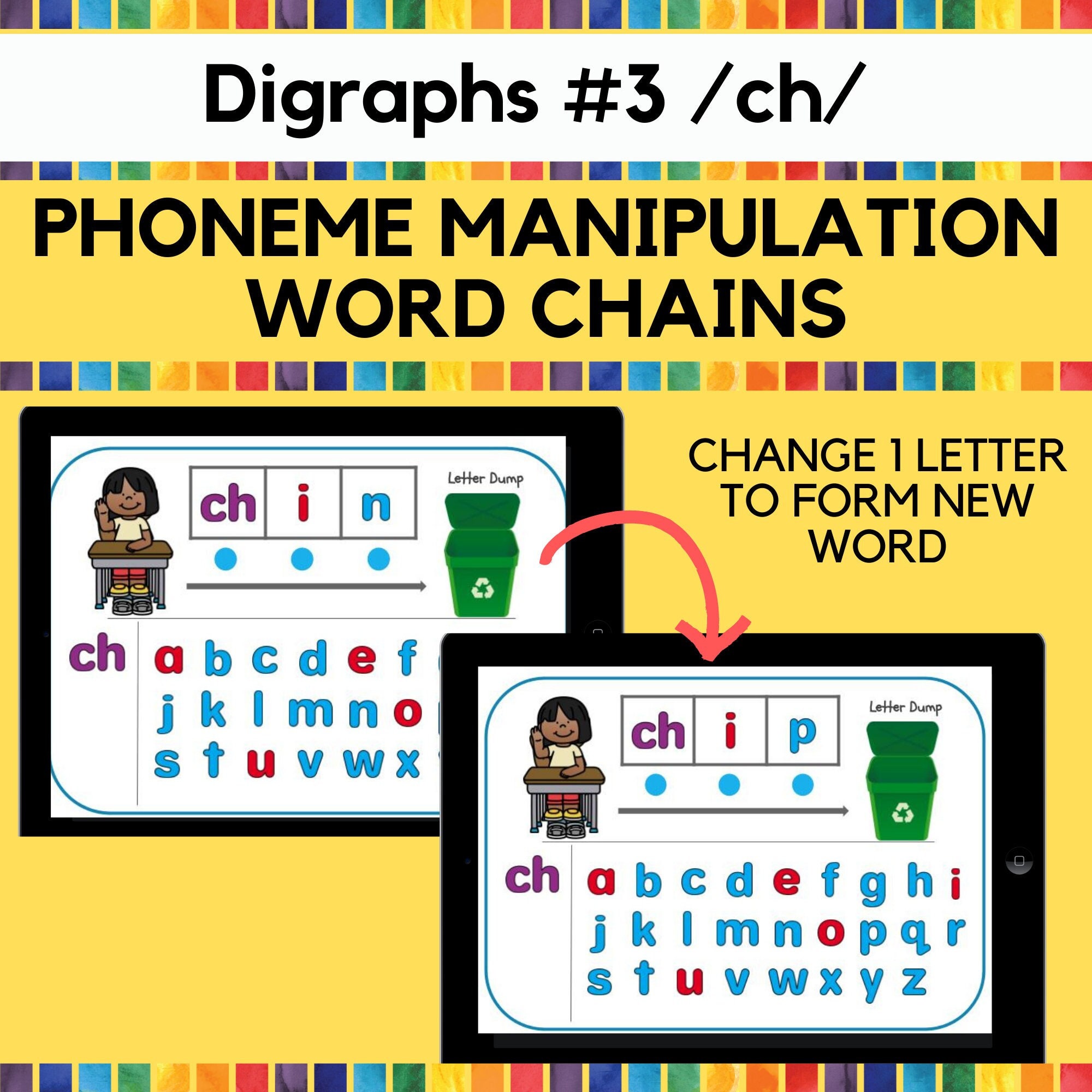 Word Chains Digraphs 3 /ch/ Phonics Word Work Centers UFLI Inspired ...