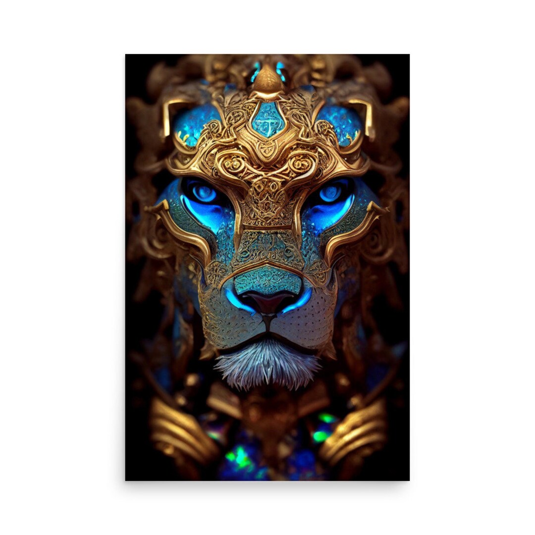 Opalescent Lion Poster, Lion Print, Nature Wall Art, Nature Print ...