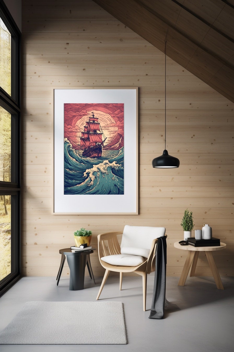 Pirate Ship on the Ocean Print Printable Digital Poster - Etsy