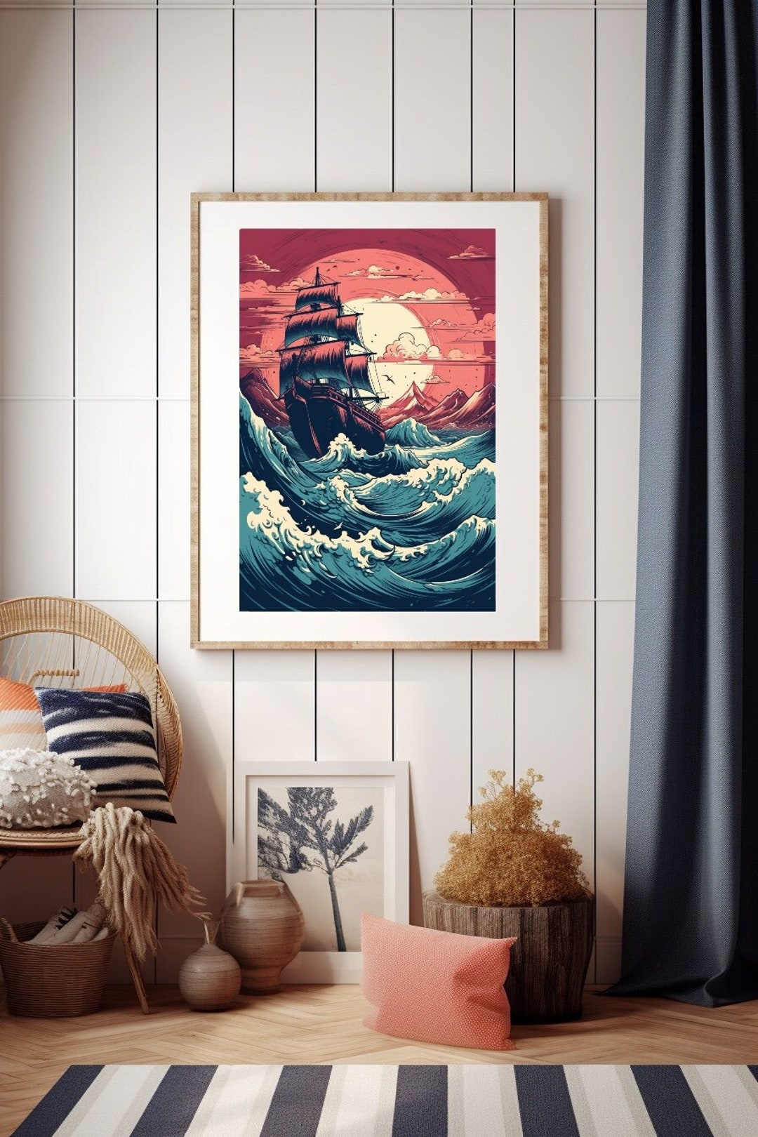 Pirate Ship on the Ocean Print, Printable Digital Poster, Nautical ...