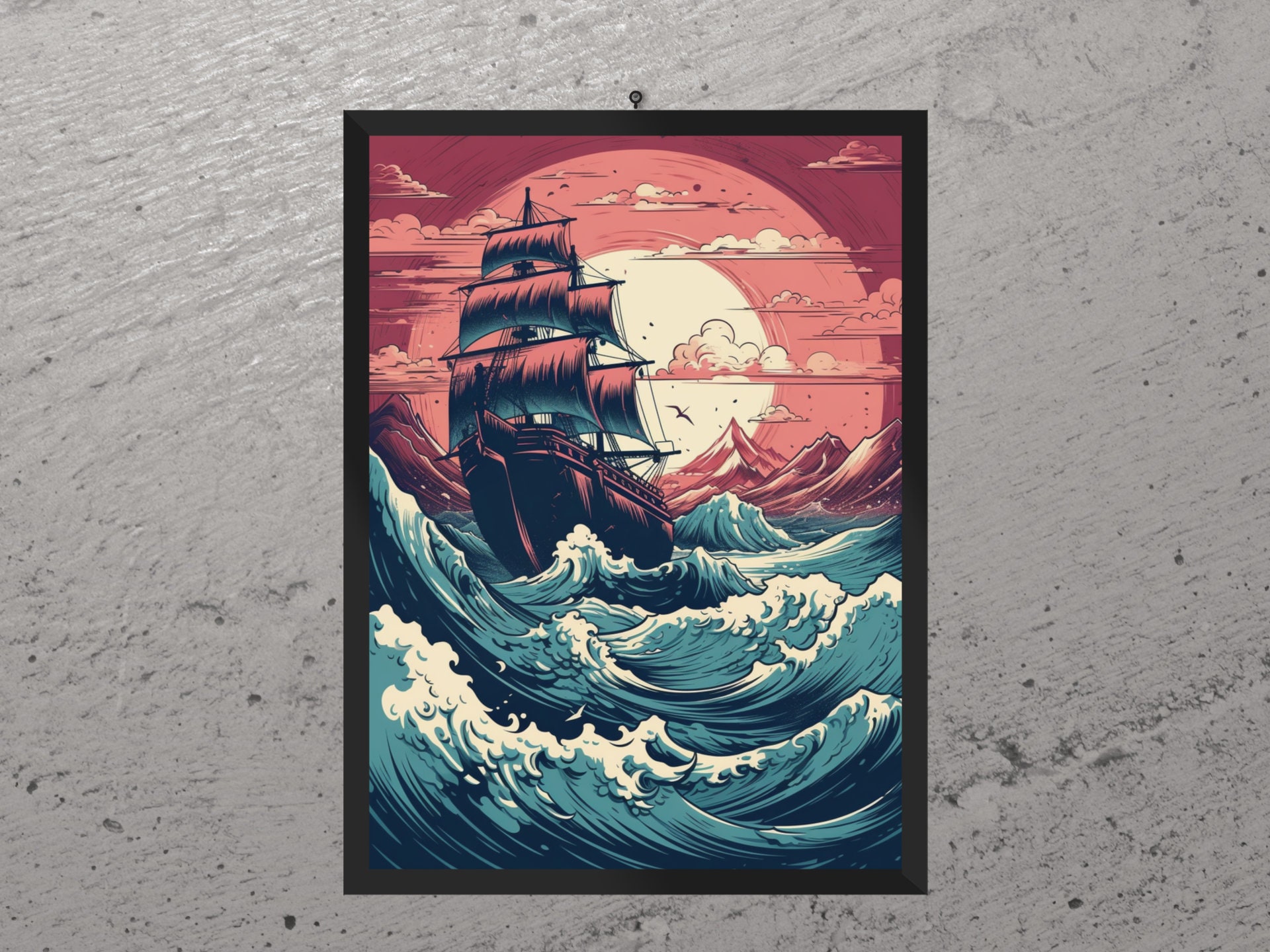 Pirate Ship on the Ocean Print, Printable Digital Poster, Nautical ...