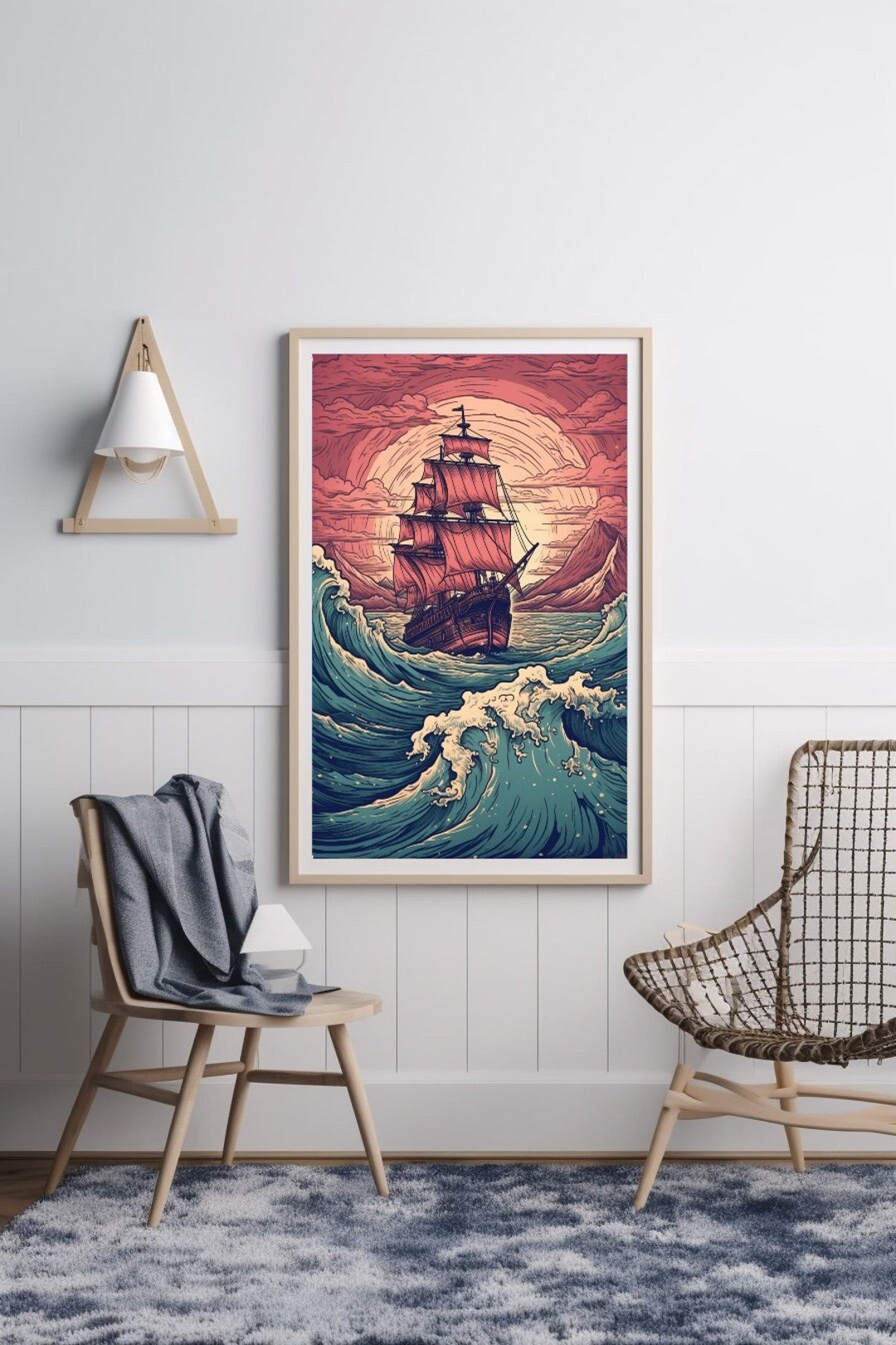 Pirate Ship on the Ocean Print, Printable Digital Poster, Nautical ...