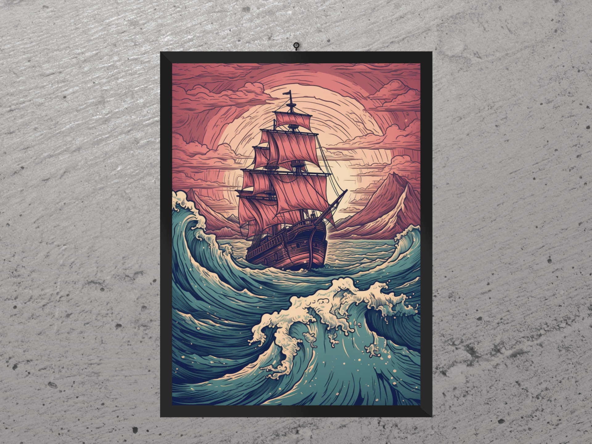 Pirate Ship on the Ocean Print Printable Digital Poster - Etsy