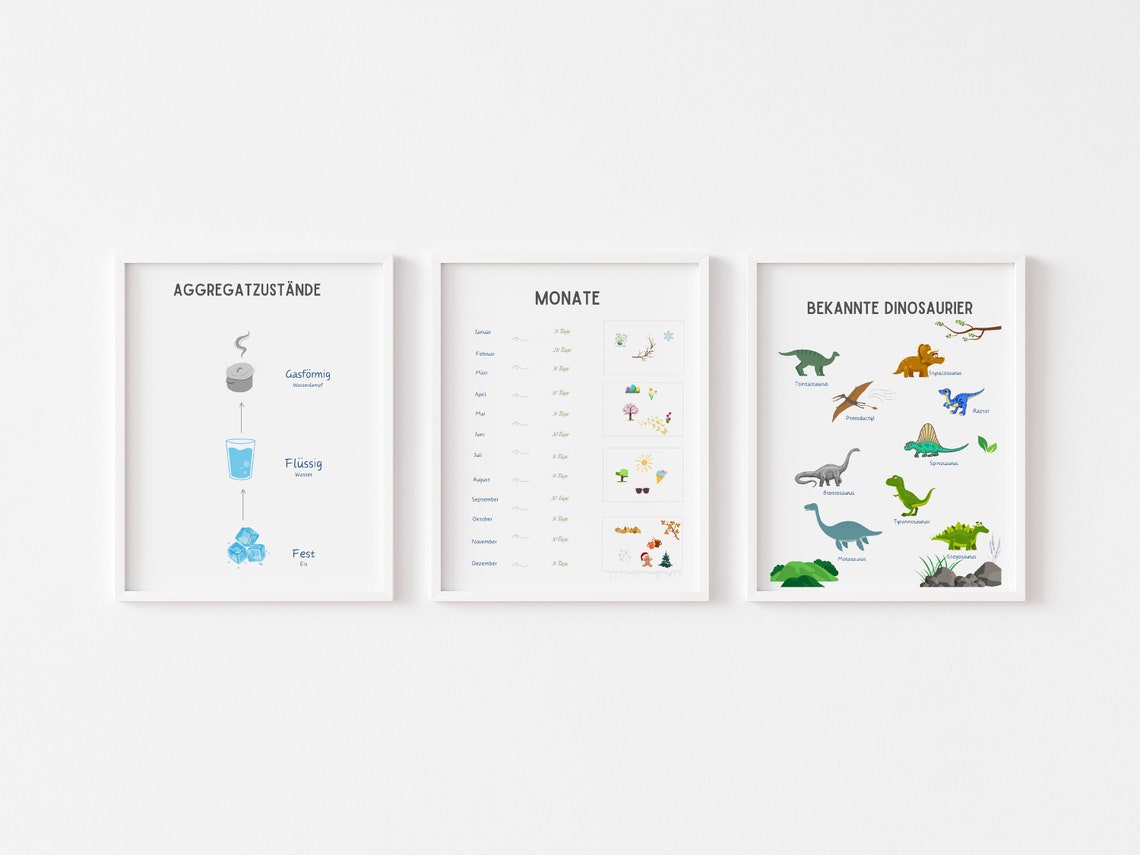 50 Beautiful Learning Posters as a Set for Children in German From 3 ...