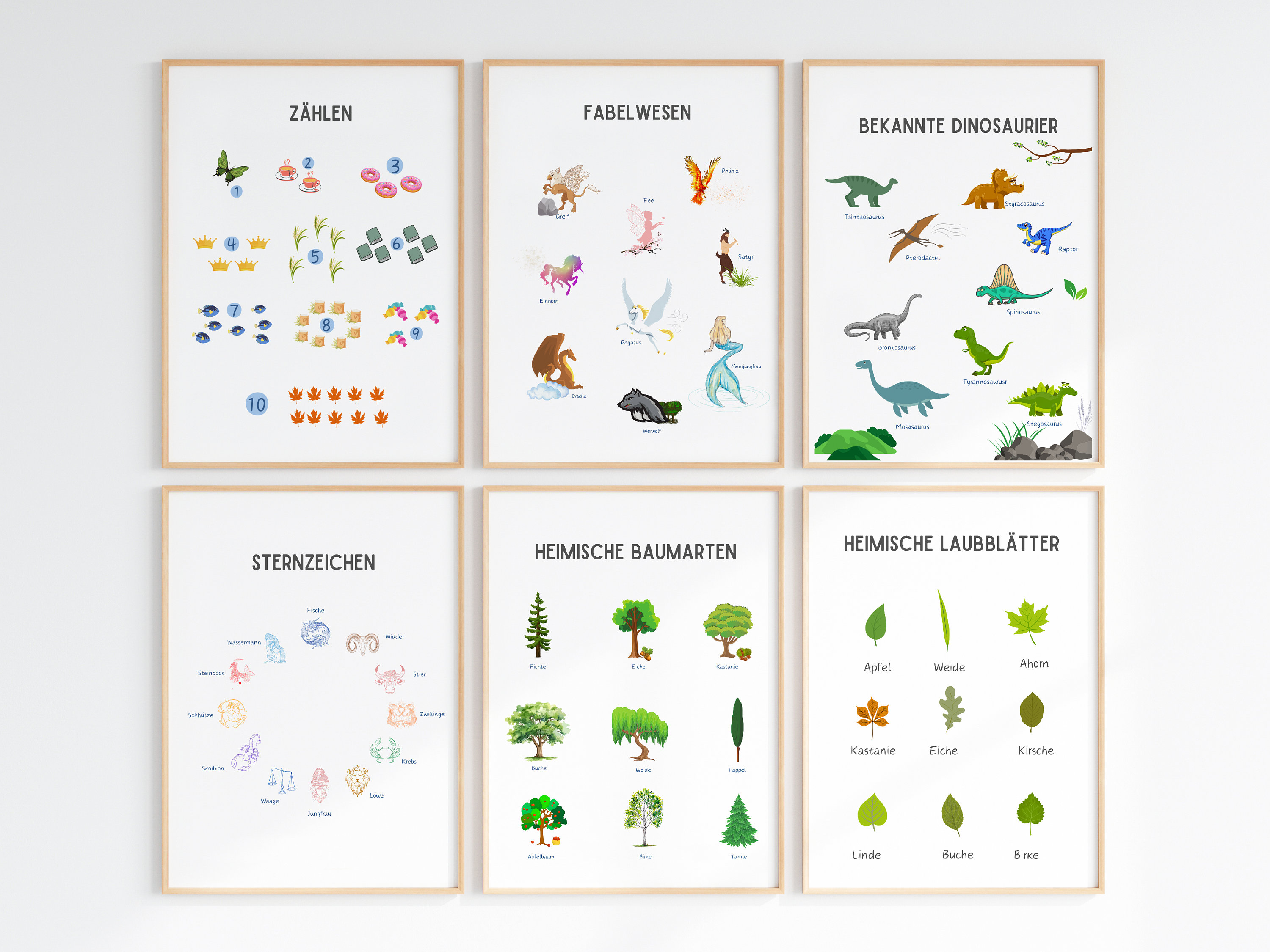 50 Beautiful Learning Posters as a Set for Children in German From 3 ...