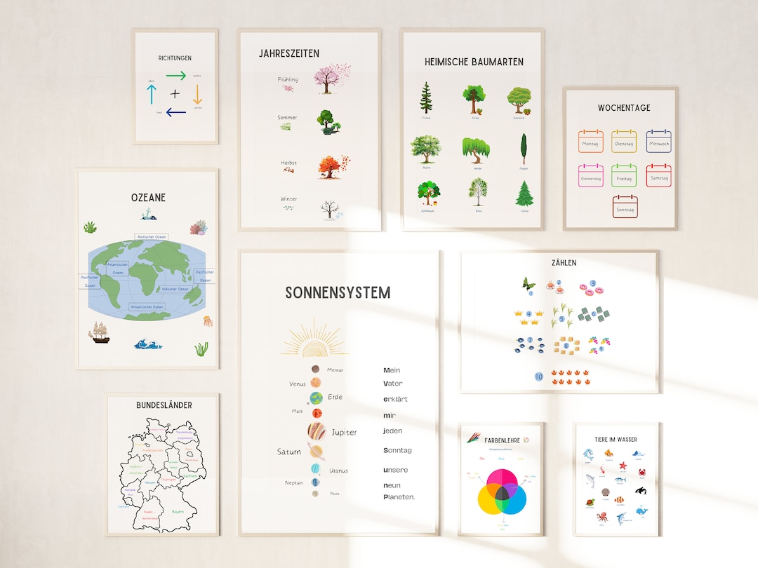 50 Beautiful Learning Posters as a Set for Children in German From 3 ...