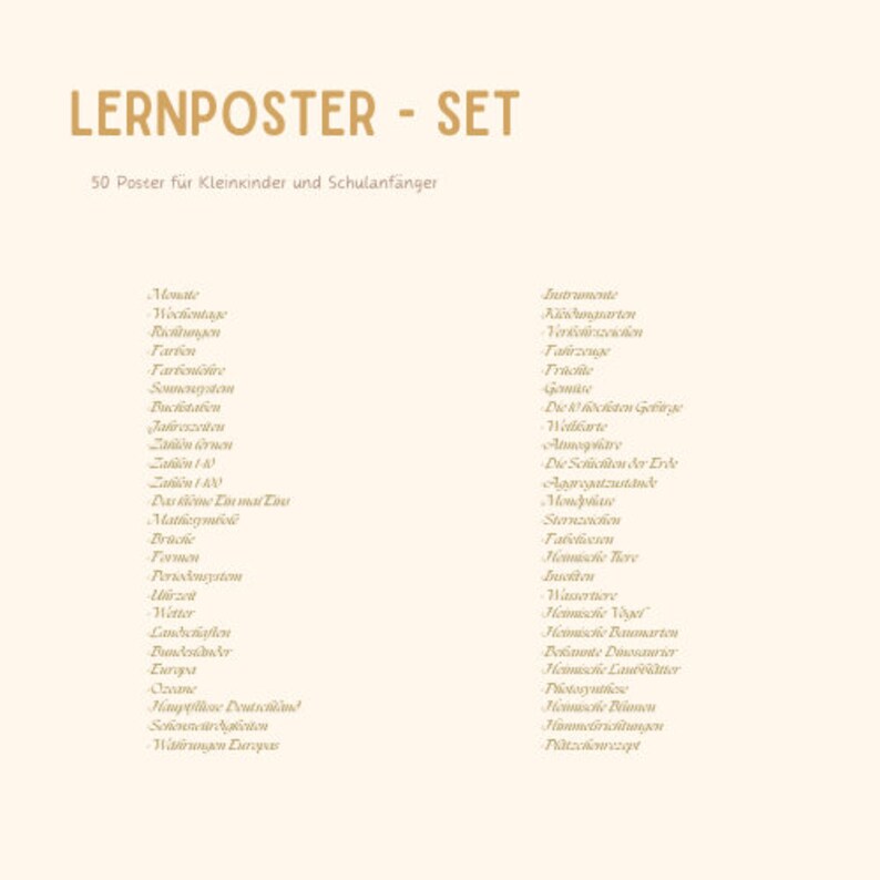 50 Beautiful Learning Posters as a Set for Children in German From 3 ...